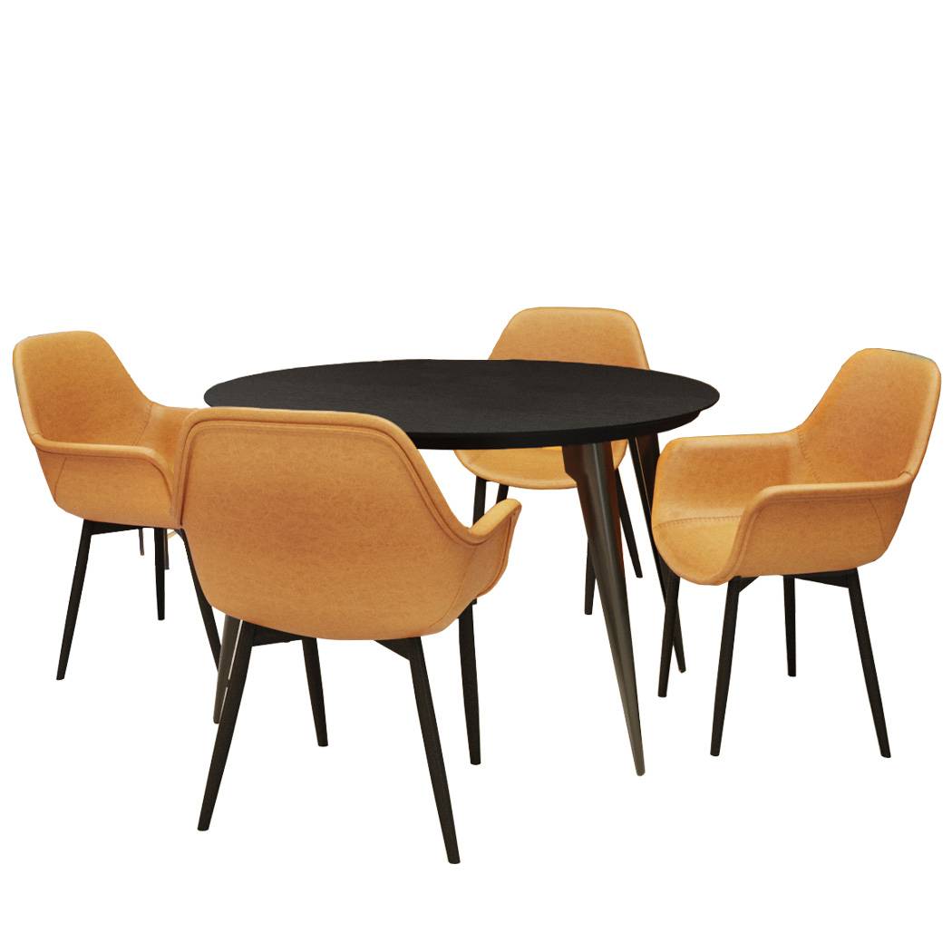 Ravenna 5-Piece Dining Set 47" Round Dining Table 4 Leather Dining Cha ...