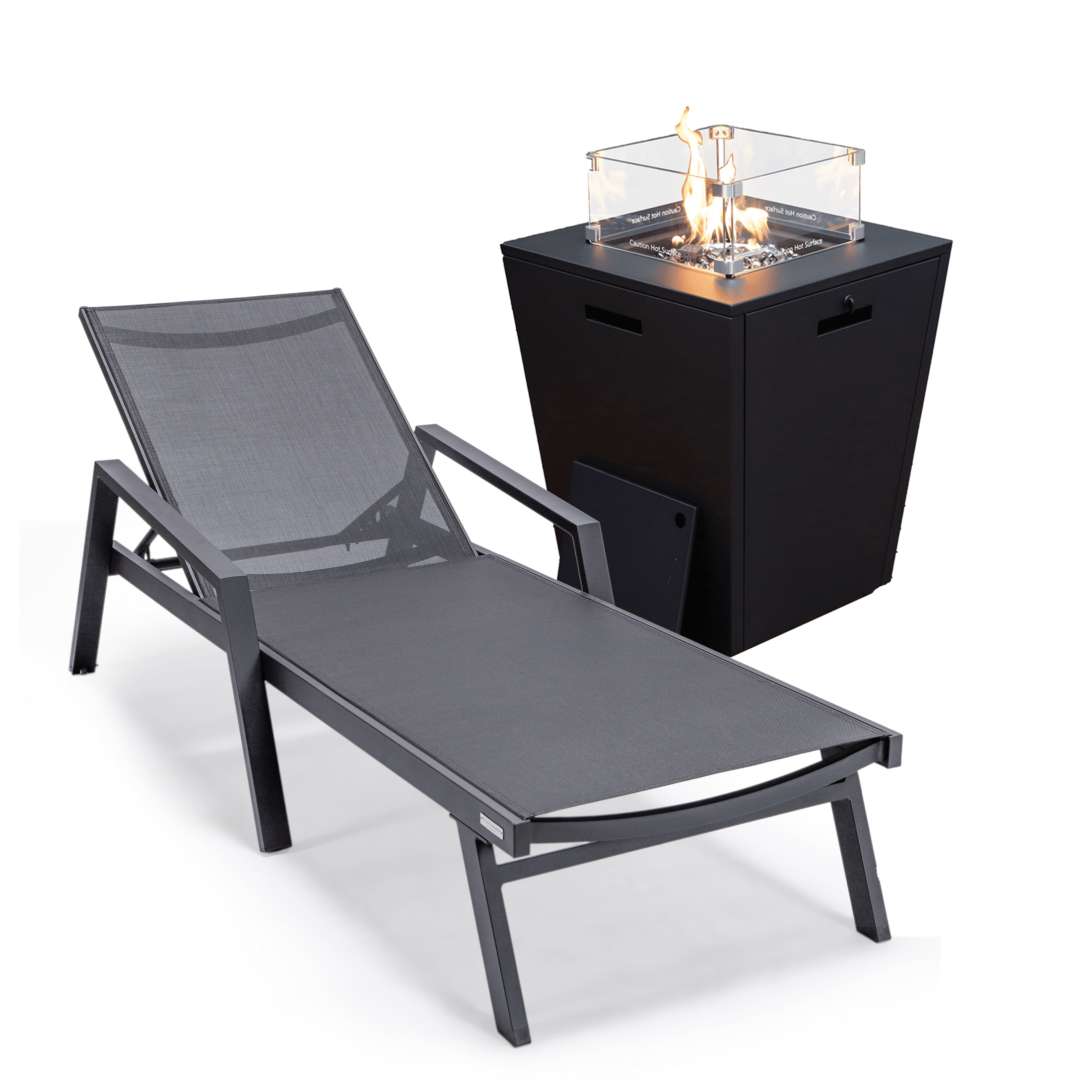 Marlin Aluminum Outdoor Chaise Lounge Chair with a Square Fire Pit Tab ...